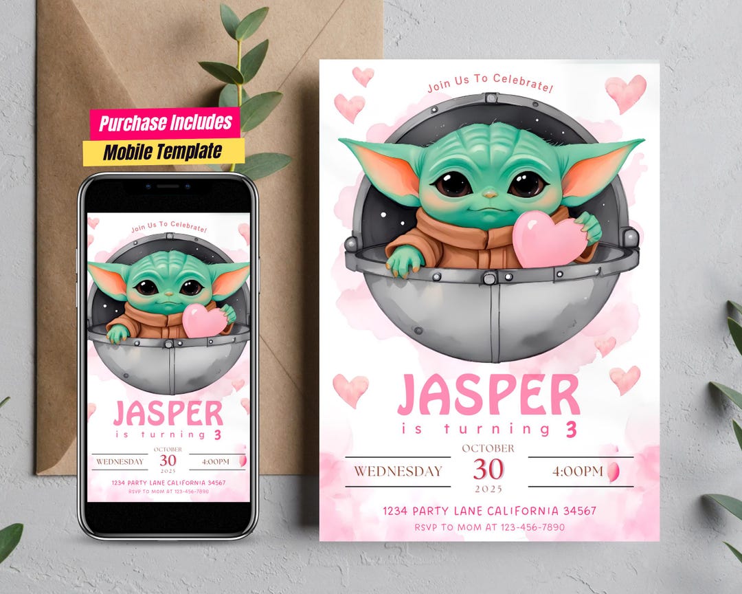 Grogu Birthday Party Invitation Star Wars Baby Yoda Invitation Birthday ...