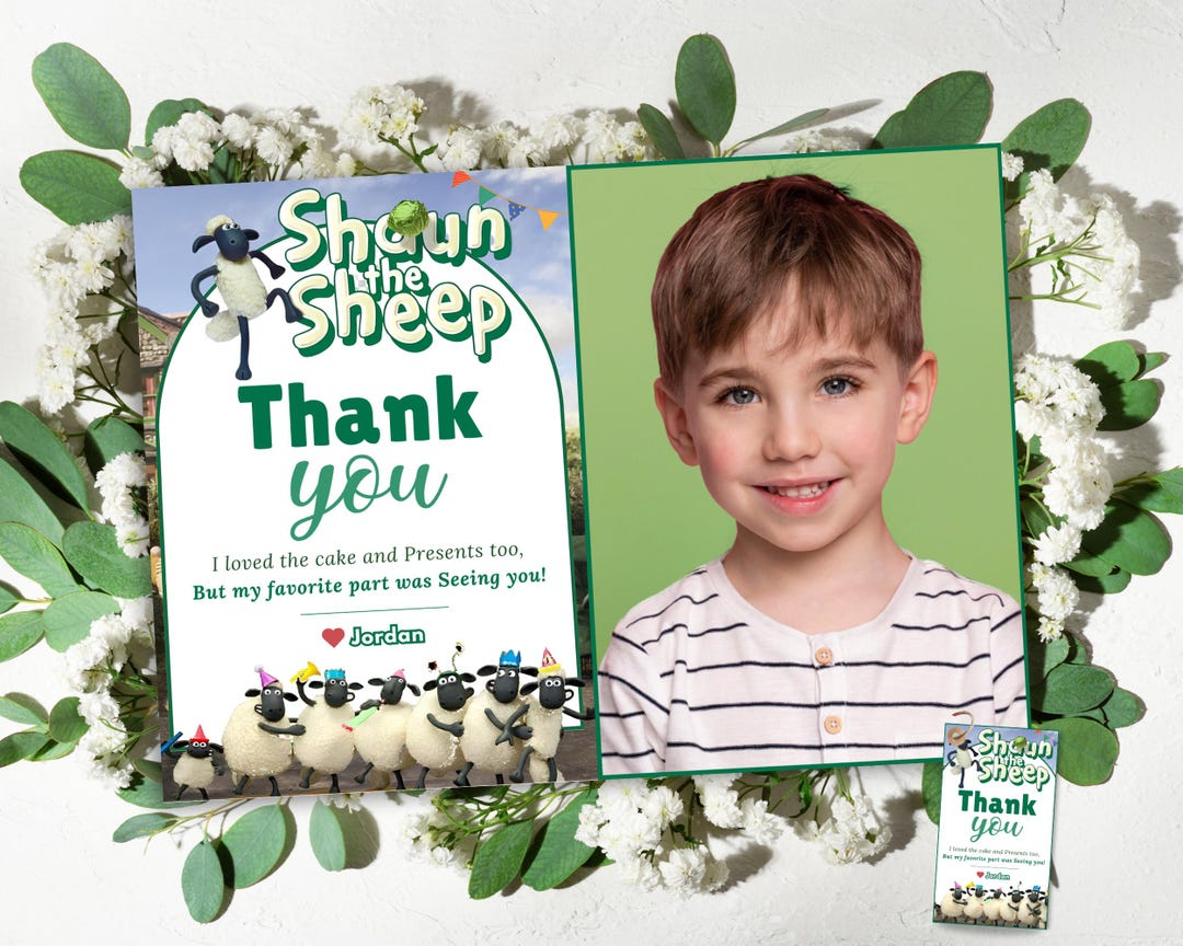 Shaun the Sheep Birthday Thank You Card With Photo Shaun the Sheep ...