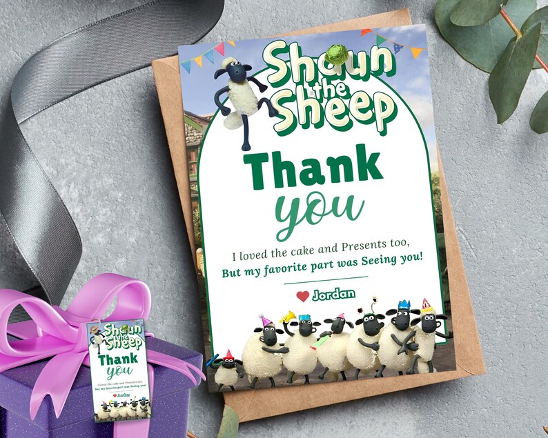 Shaun the Sheep Birthday Thank You Card With Photo Shaun the Sheep ...