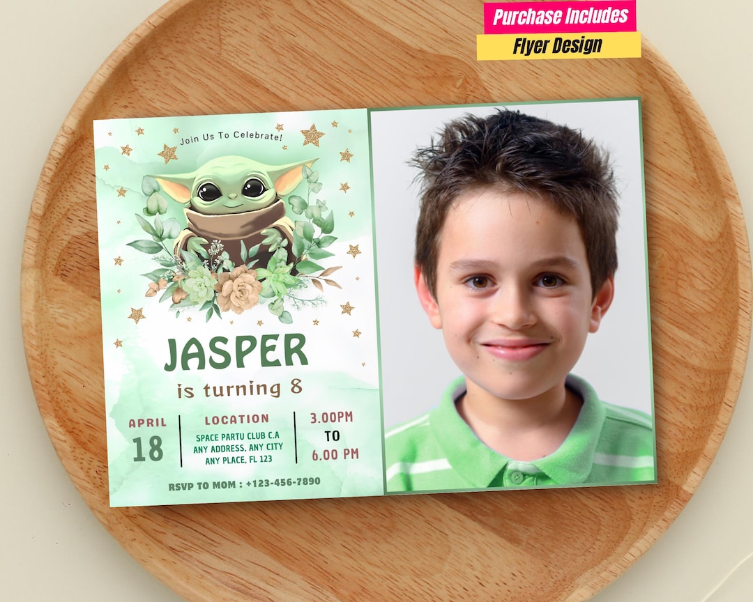 Editable Grogu Birthday Photo Invitation Starwars Baby Grogu Photo ...