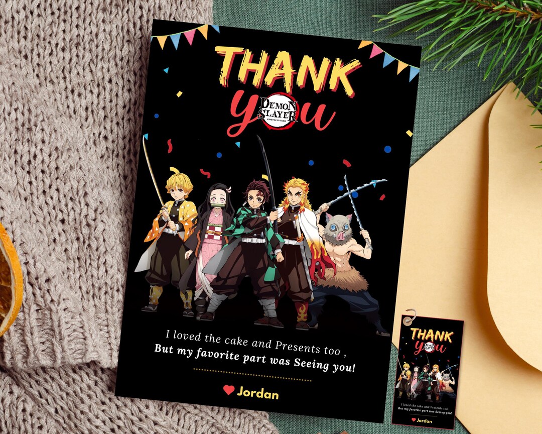 Editable Demon Slayer Birthday Thank You Card Demon Slayer Thank You ...
