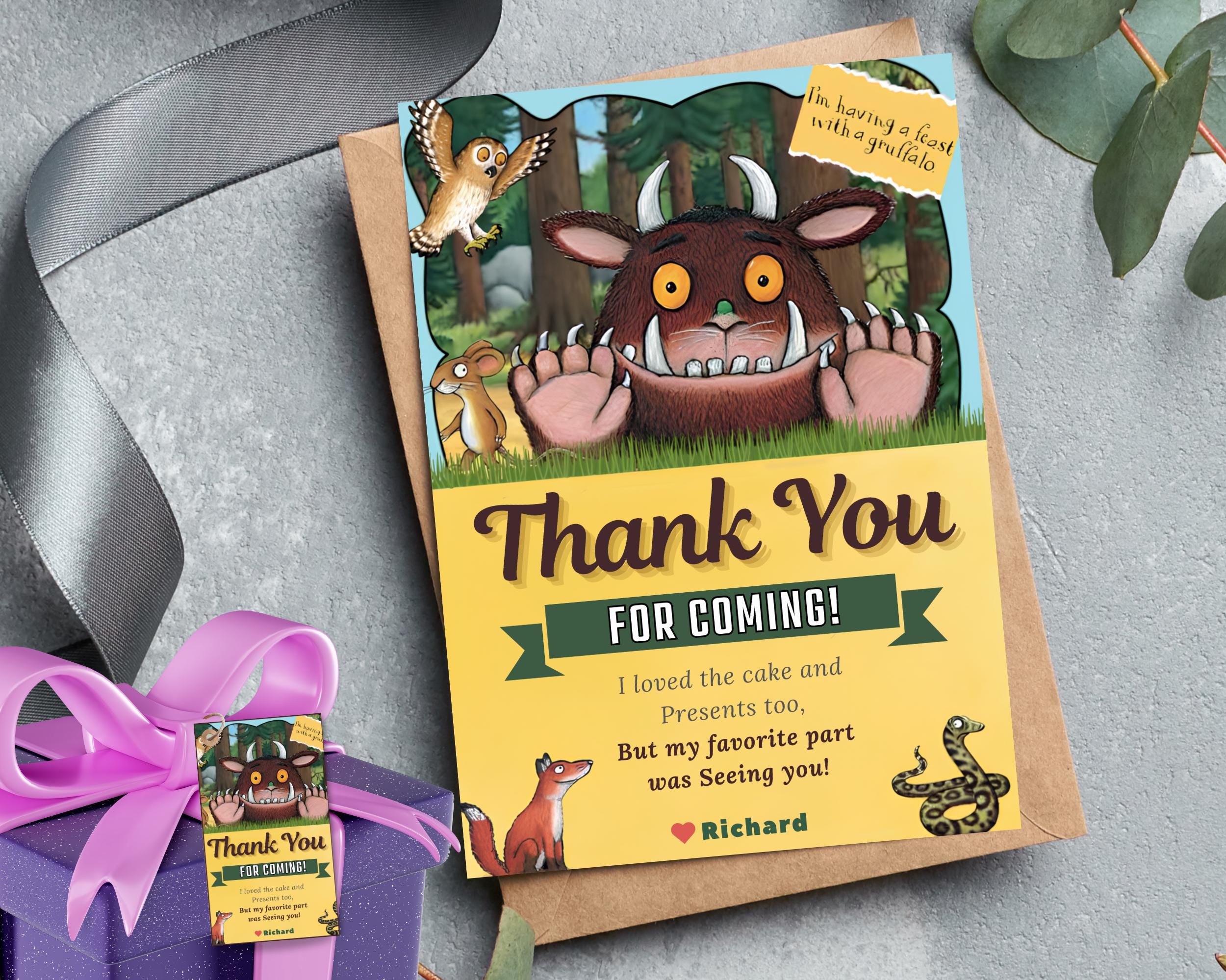 Printable Gruffalo Thank You Gift Tag Gruffalo Birthday Thank You Tag ...