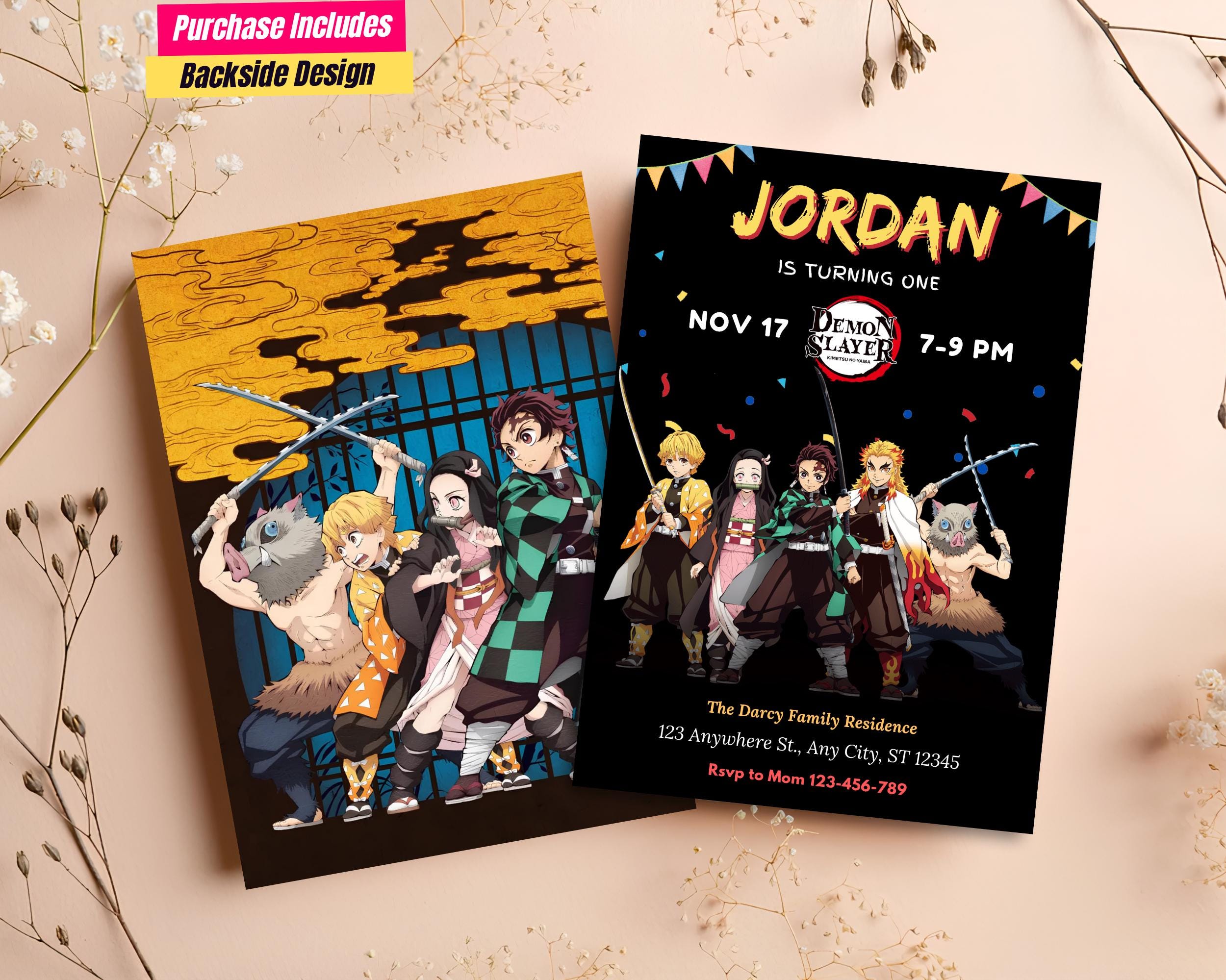 Demon Slayer Birthday Invite With Photo Demon Slayer Invitation Card ...