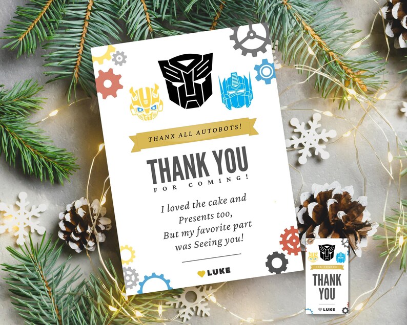 Rescue Bots Thank You Card Optimus Prime Thank You Autobots Party Gift ...