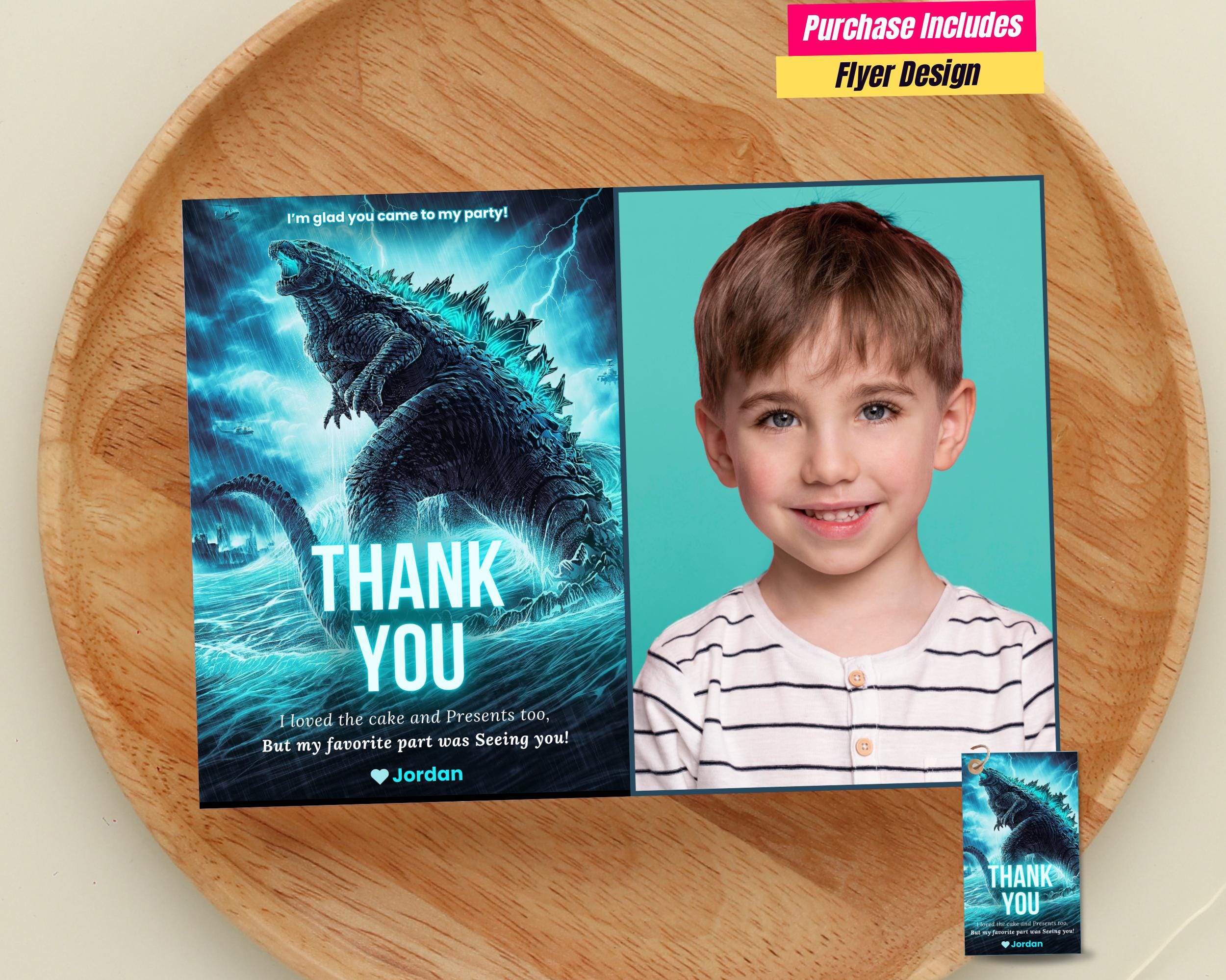 Godzilla Thank You Card Godzilla Invitation Tag Godzilla Birthday Thank ...