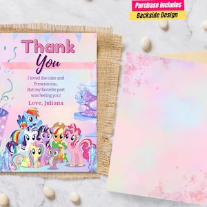 Editable Pony Birthday Thank You Card Unicorn Pony Thank You Card for ...