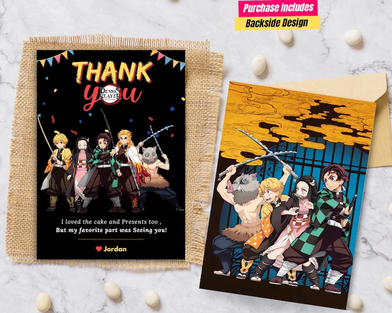 Editable Demon Slayer Birthday Thank You Card Demon Slayer Thank You ...