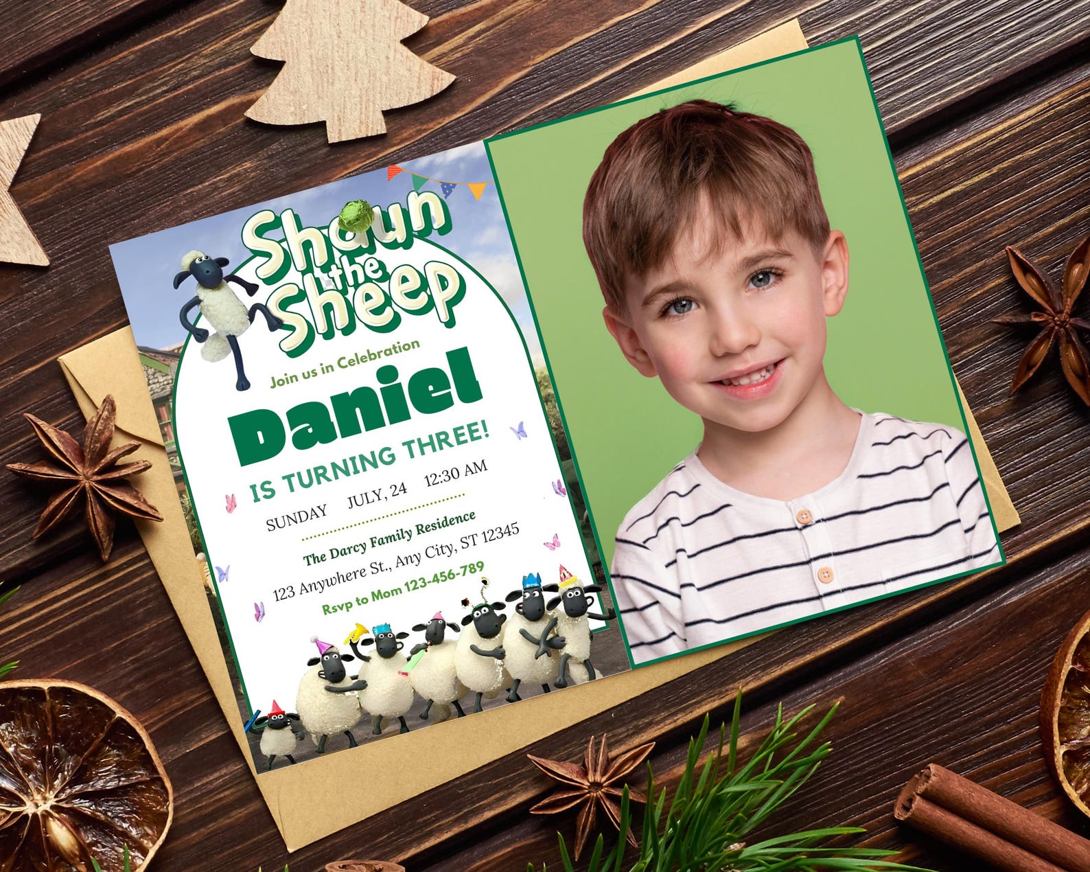 Shaun the Sheep Kids Birthday Invite Shaun the Sheep Invitation With ...