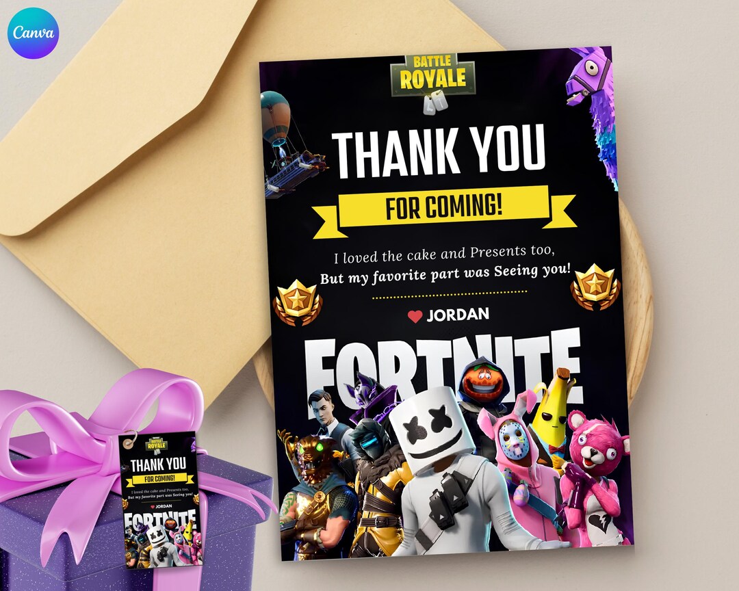 Printable Fort Game Thank You Card Fort Game Invitation Fort Night ...