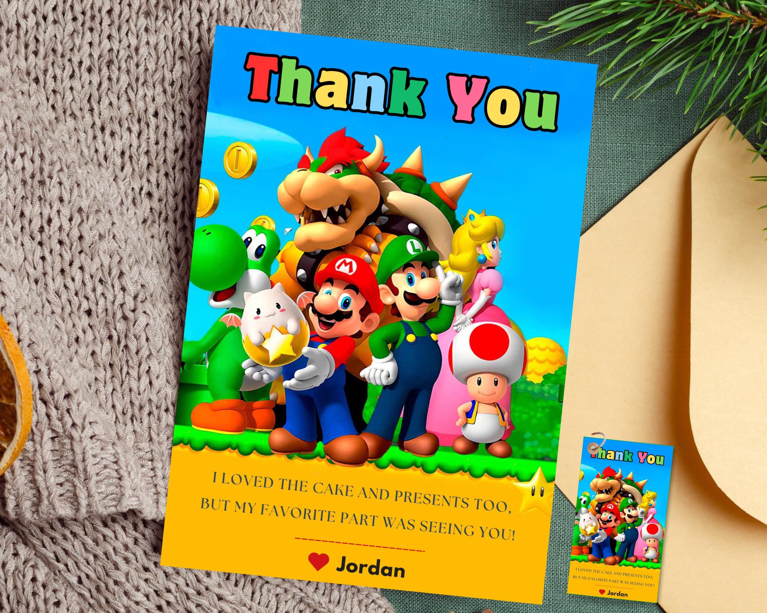 Super Mario Bros Thank You Card Super Mario Party Favors Mario ...