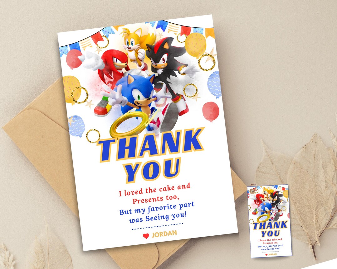 Sonic Themed Thank You Card Sonic Inspired Thank You Labels Blue ...