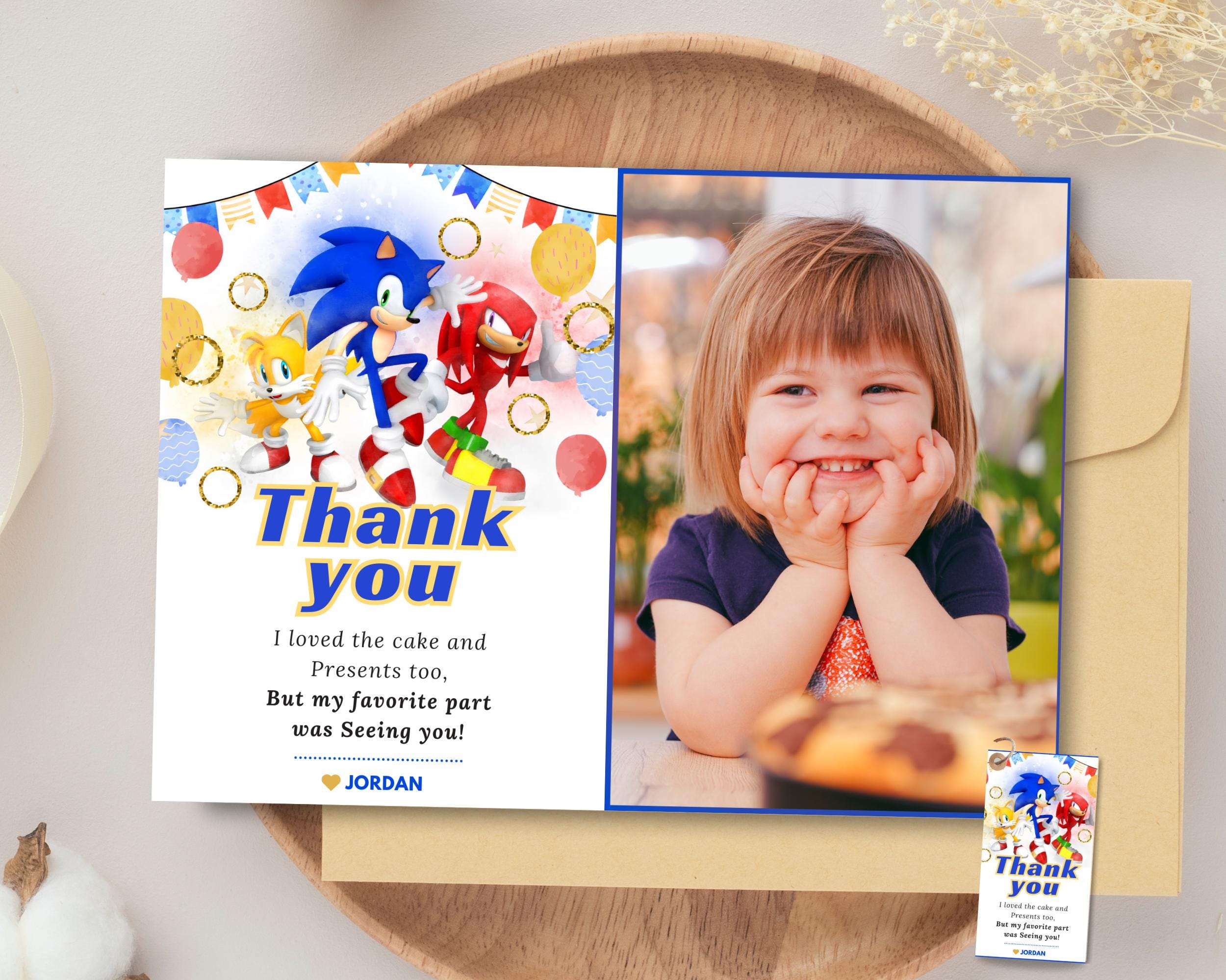 Sonic Themed Thank You Party Card Sonic Inspired Thank You Tags Blue ...
