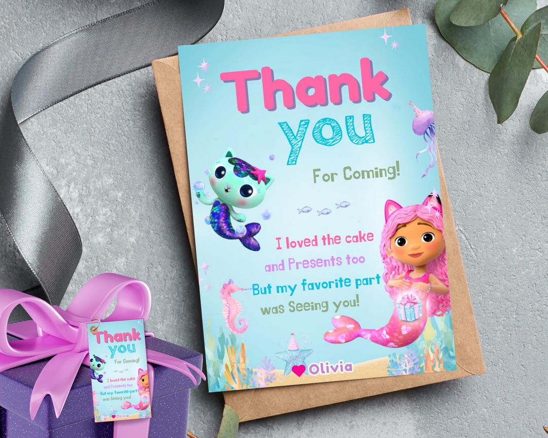 Gabbys Dollhouse Thank You Card Gabby Party Favor Tag Pandy Template ...