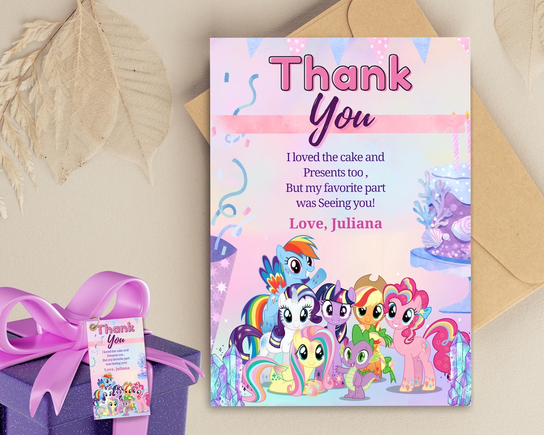 Editable Pony Birthday Thank You Card Unicorn Pony Thank You Card for ...