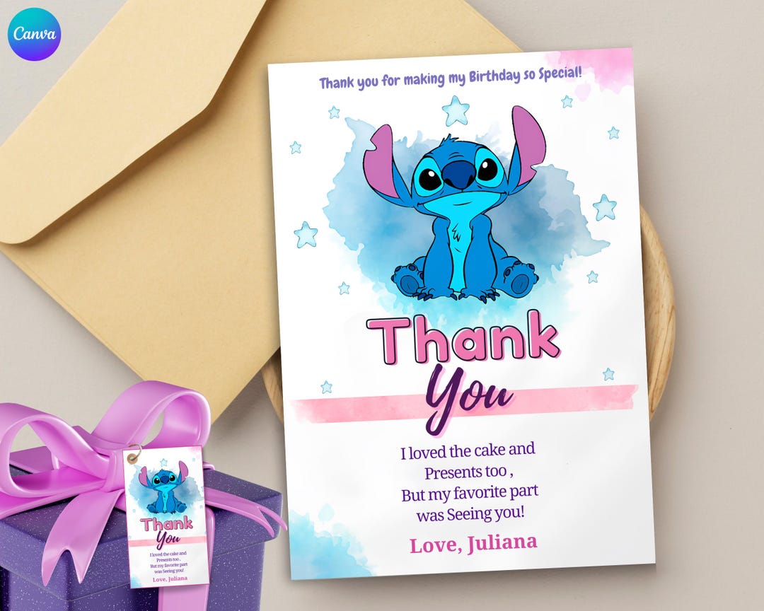 Stitch Birthday Thank You Card Baby Lilo & Stitch Thank You Card ...
