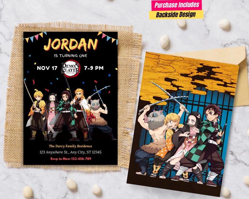 Printable Demon Slayer Birthday Invite Demon Slayer Invitation Card ...