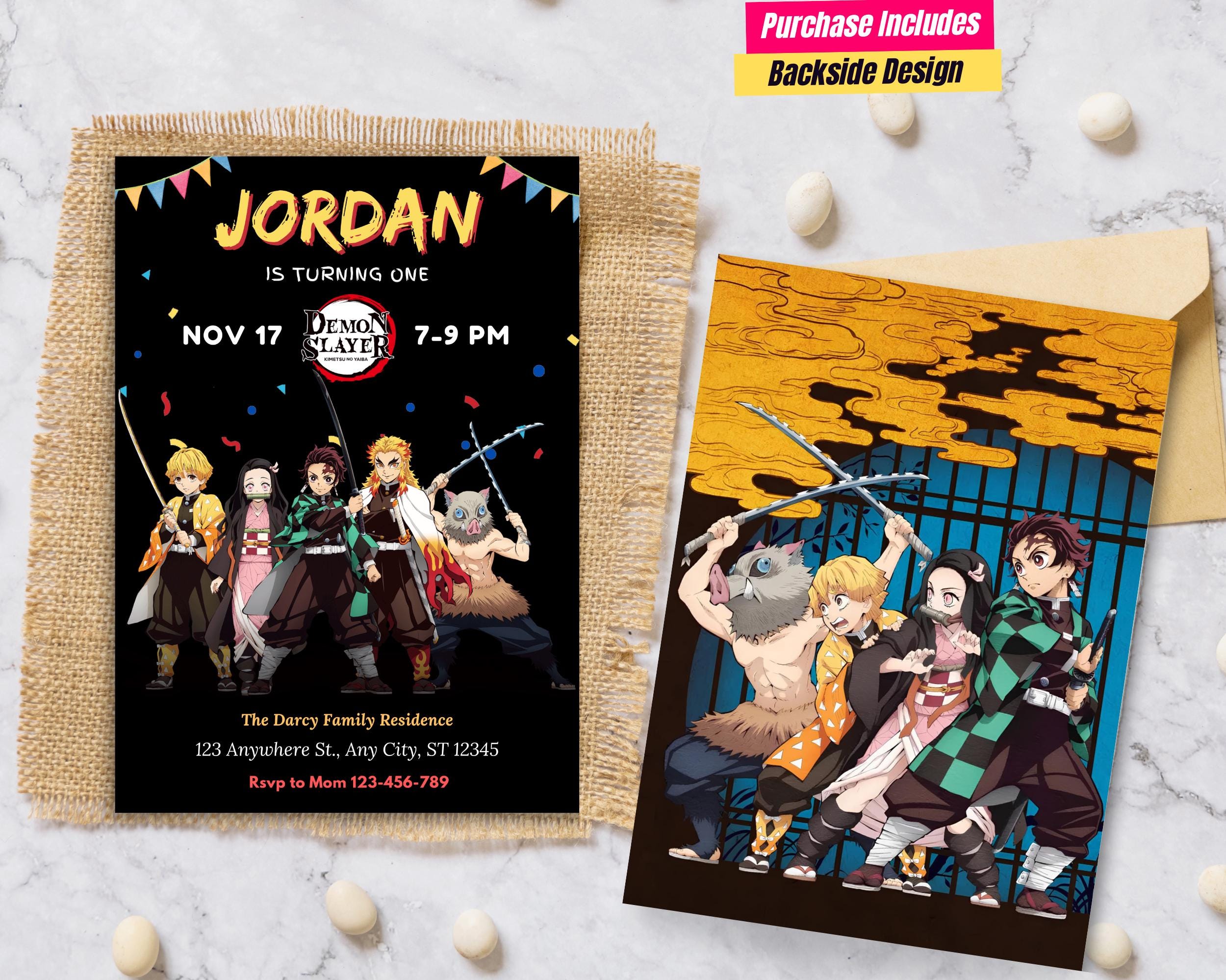 Printable Demon Slayer Birthday Invite Demon Slayer Invitation Card ...