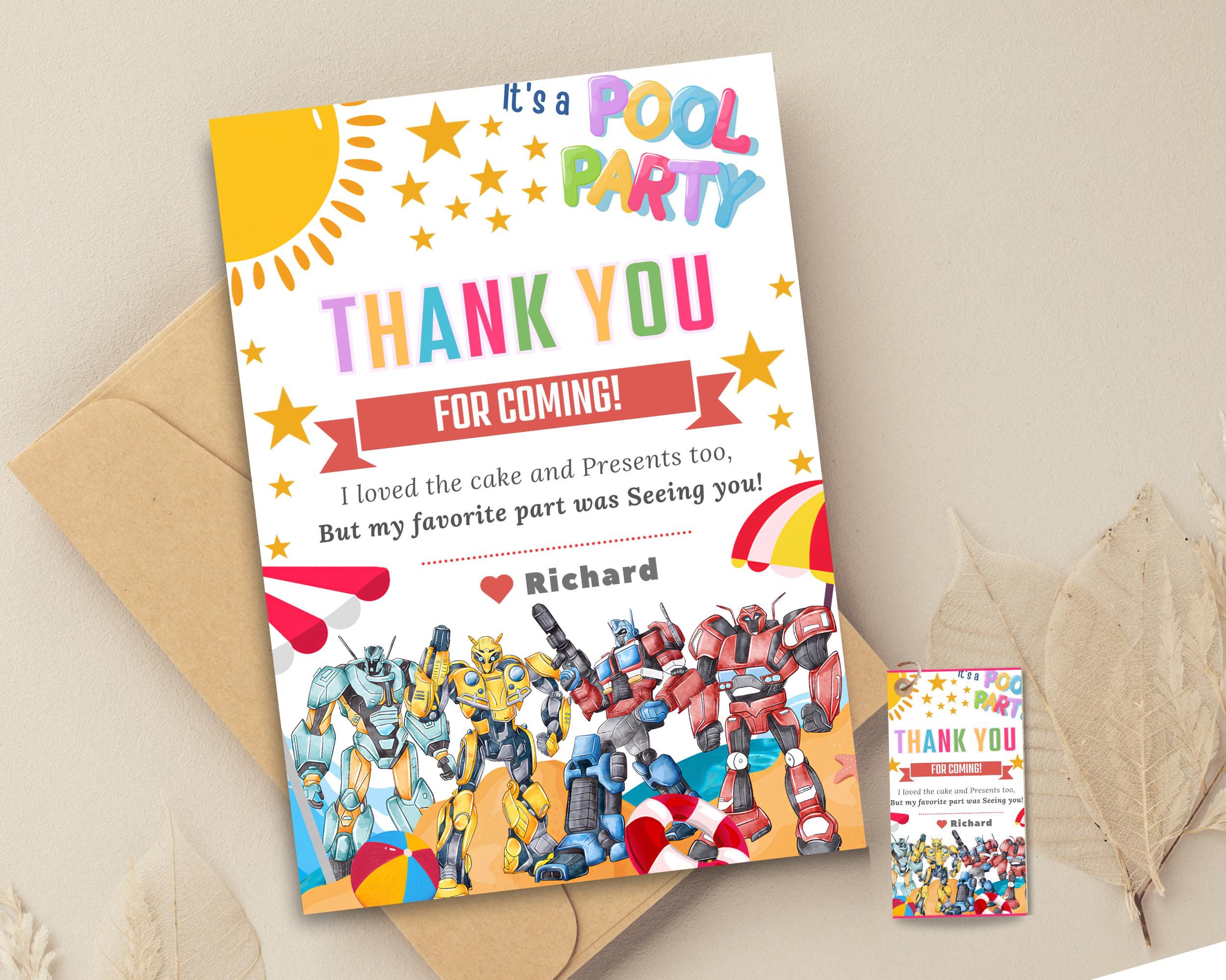 Transformers Birthday Thank You Card Transformers Thank You Tag Printed ...