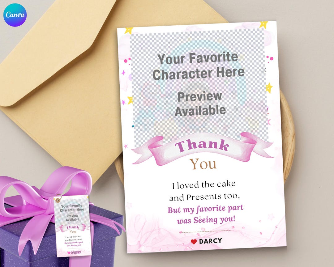 Gabbys Dollhouse Thank You Card Gabby's Party Favor Pandy Template Doll ...