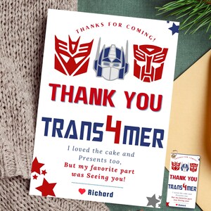 Transformers Birthday Thank You Card Transformers Thank You Tag Printed ...