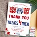 Transformers Birthday Thank You Card Transformers Thank You Tag Printed ...