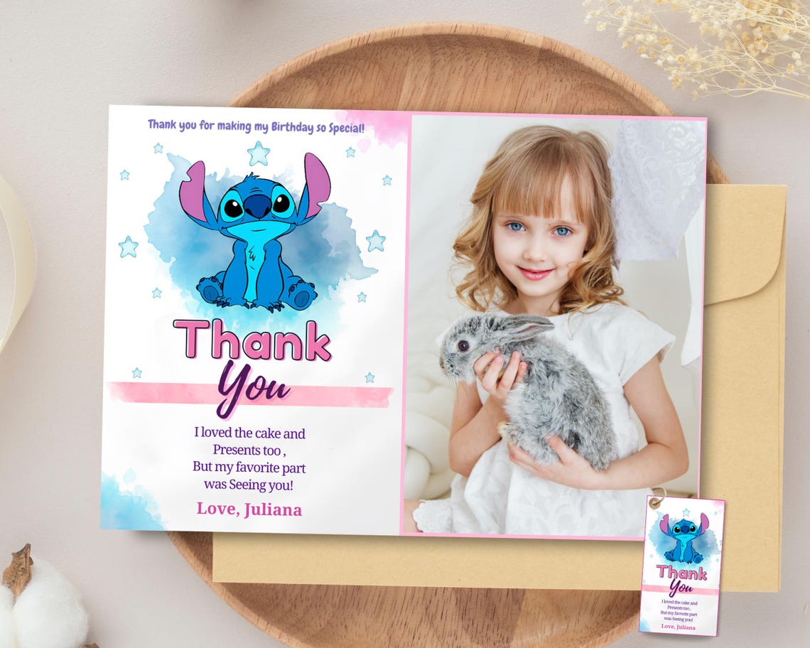 Stitch Birthday Thank You Card Baby Lilo & Stitch Thank You Card ...