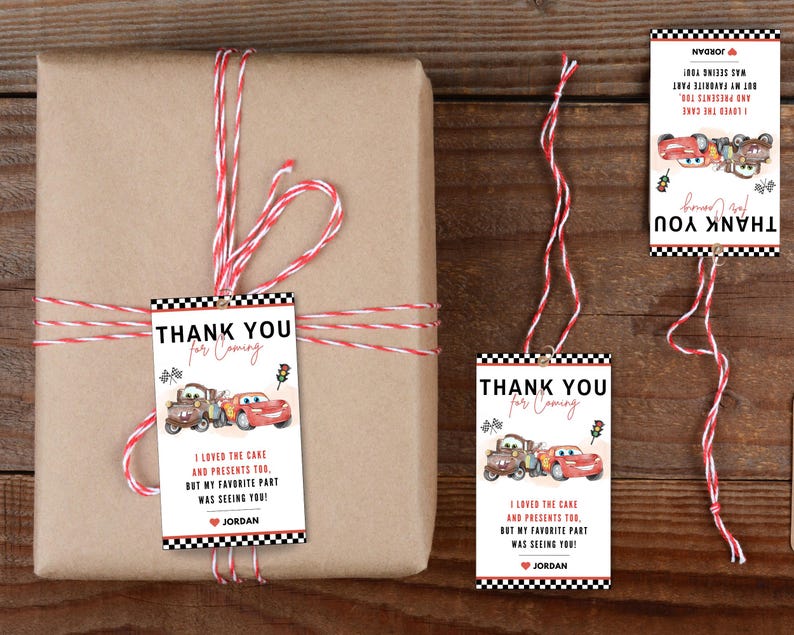 Cars Birthday Thank You Label Cars Lightning Mcqueen Party Tag Cars ...