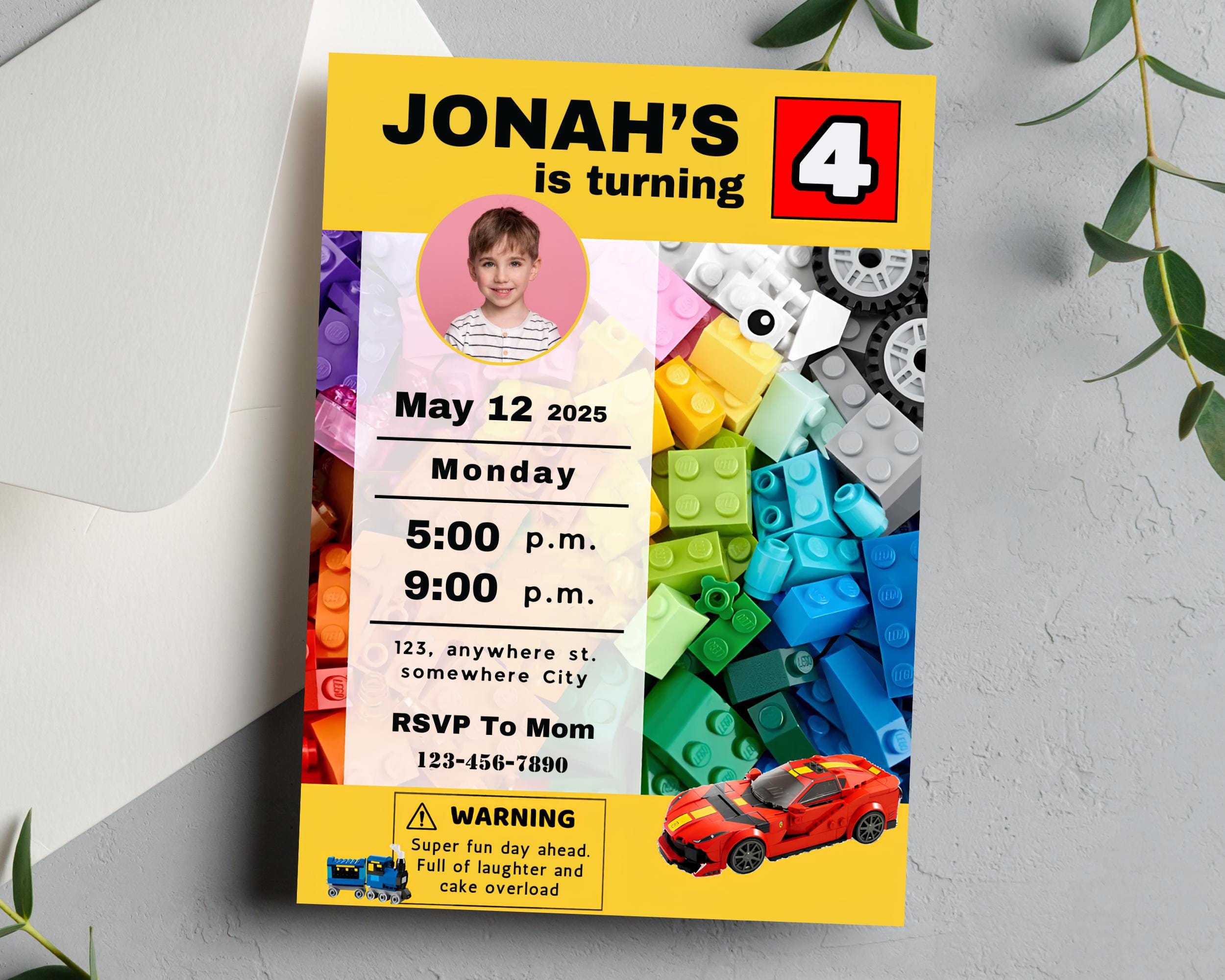 Editable Boys Building Blocks Birthday Invitation With Photo Building ...