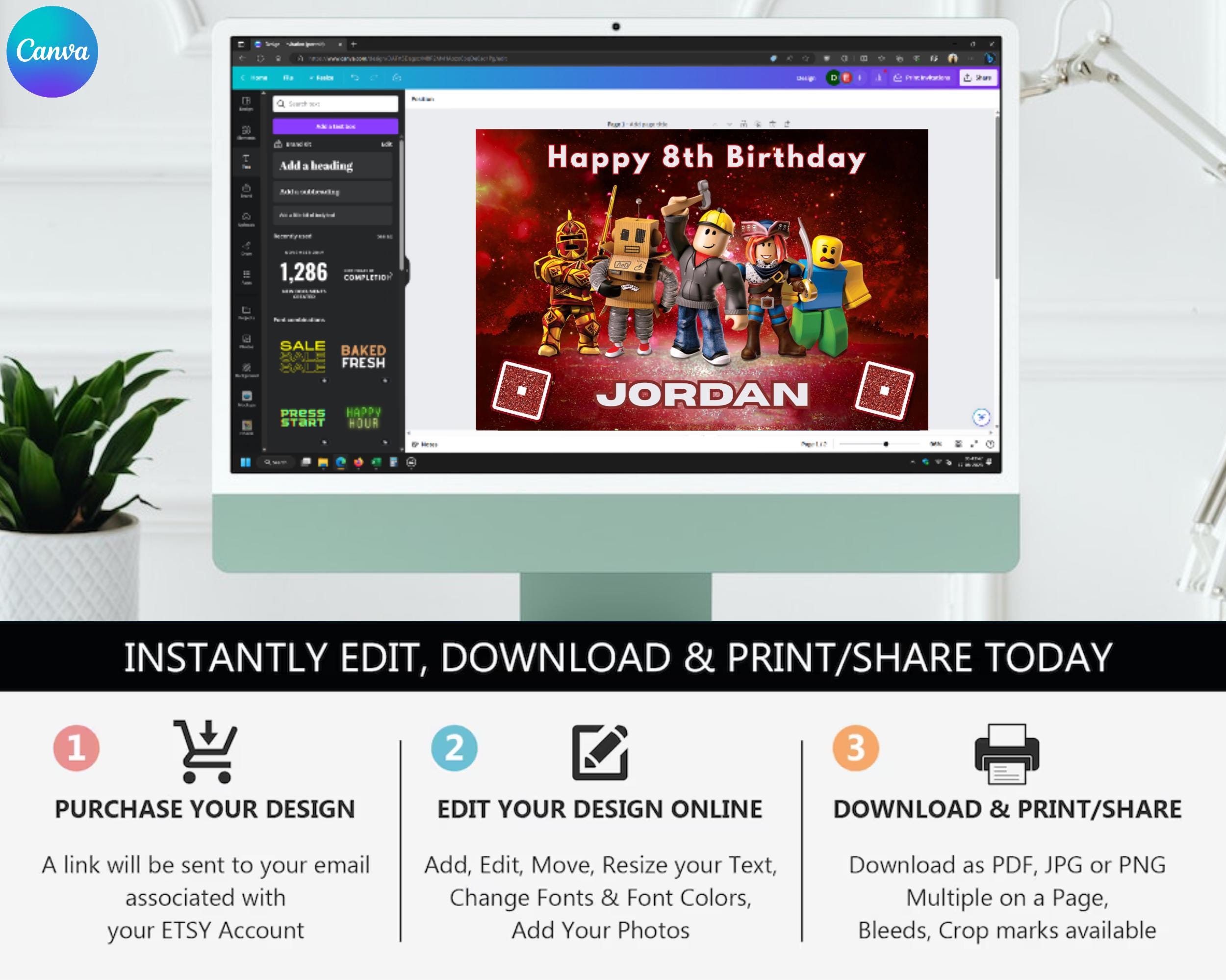 Personalised Roblox Banner Roblox Kids Birthday Banner Printable Roblox ...