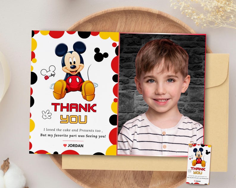 Mickey Mouse Thank You Card With Photo Mickey Mouse Greeting Photo Card ...
