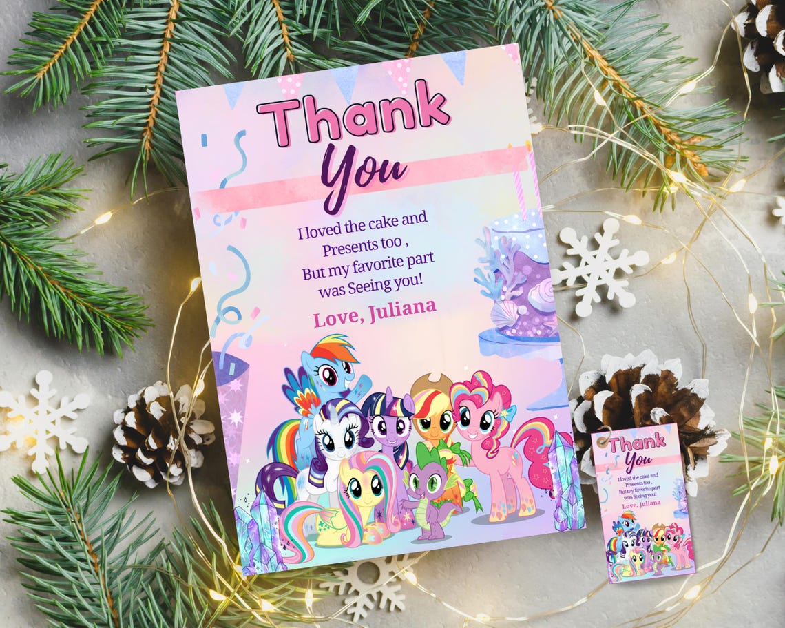 Editable Pony Birthday Thank You Card Unicorn Pony Thank You Card for ...