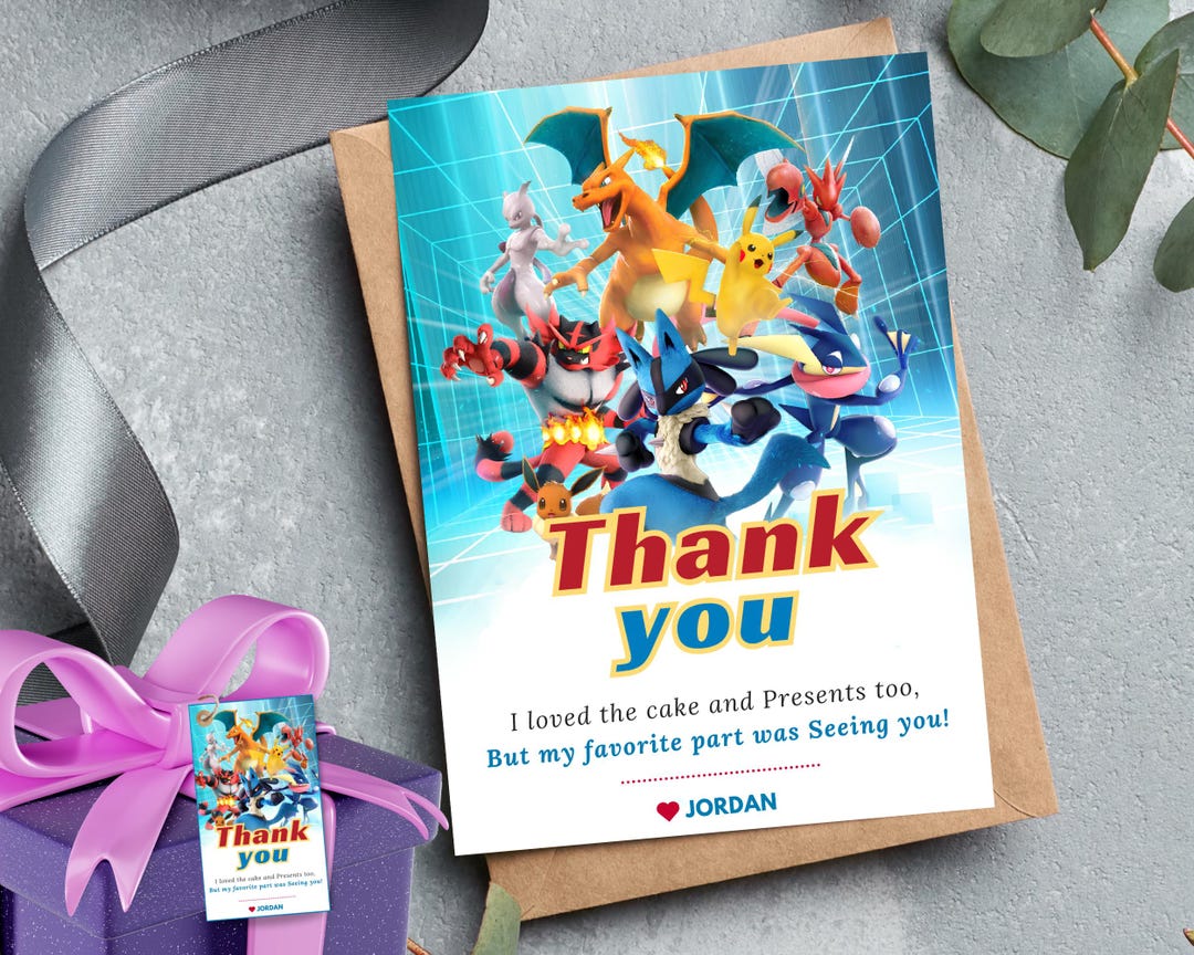 Pokemon Birthday Thank You Card Printable Pokemon Thank You Birthday ...
