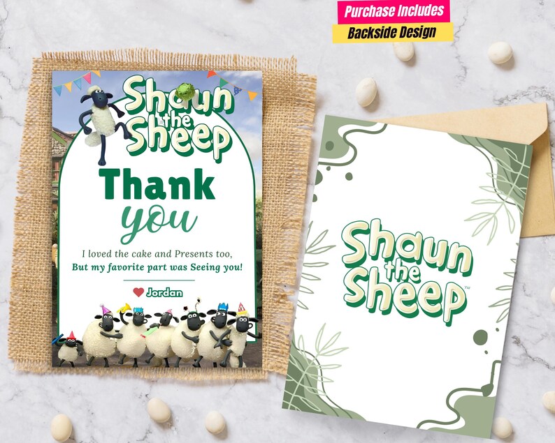 Shaun the Sheep Birthday Thank You Card With Photo Shaun the Sheep ...