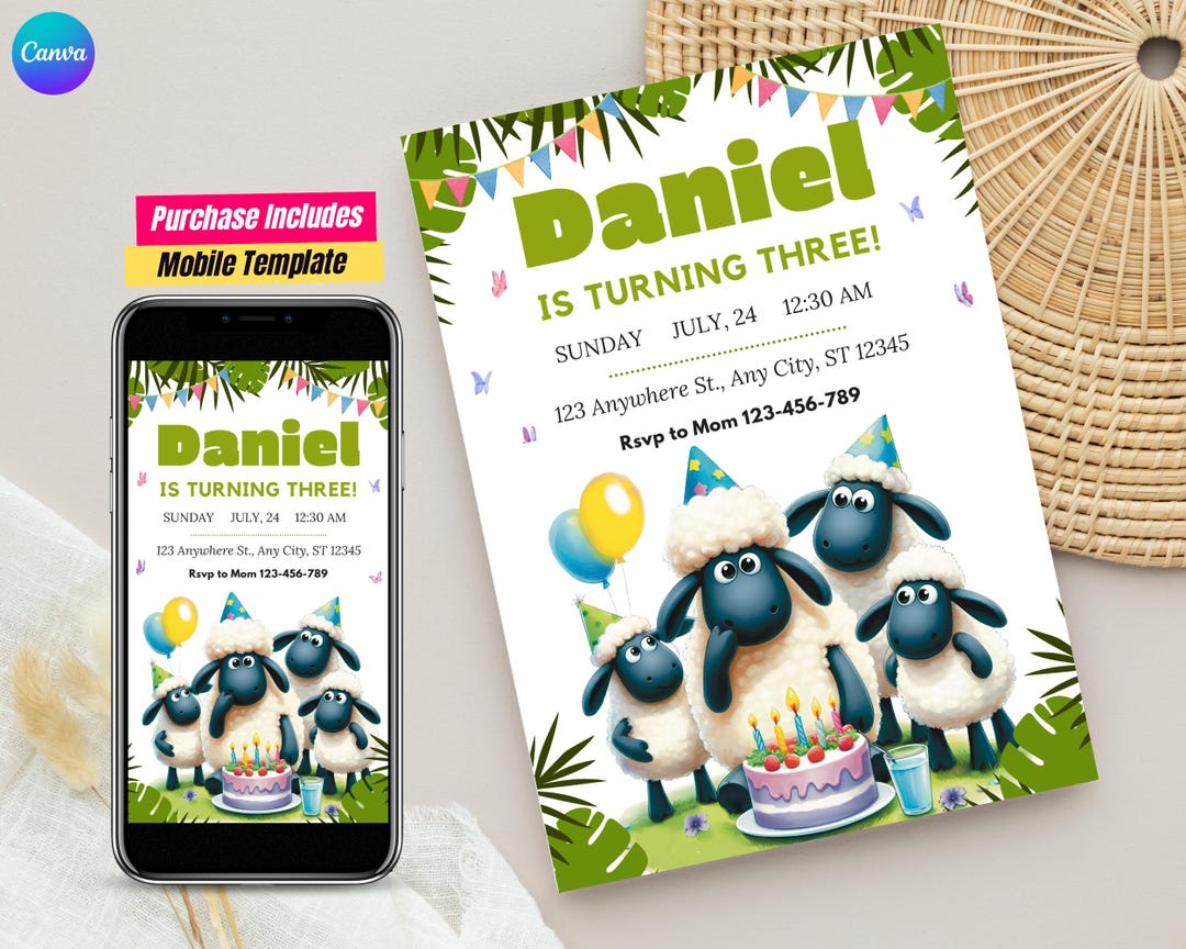 Shaun the Sheep Kids Birthday Invite, Editable Party Invitation Shaun ...