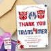 Transformers Birthday Thank You Card Transformers Thank You Tag Printed ...