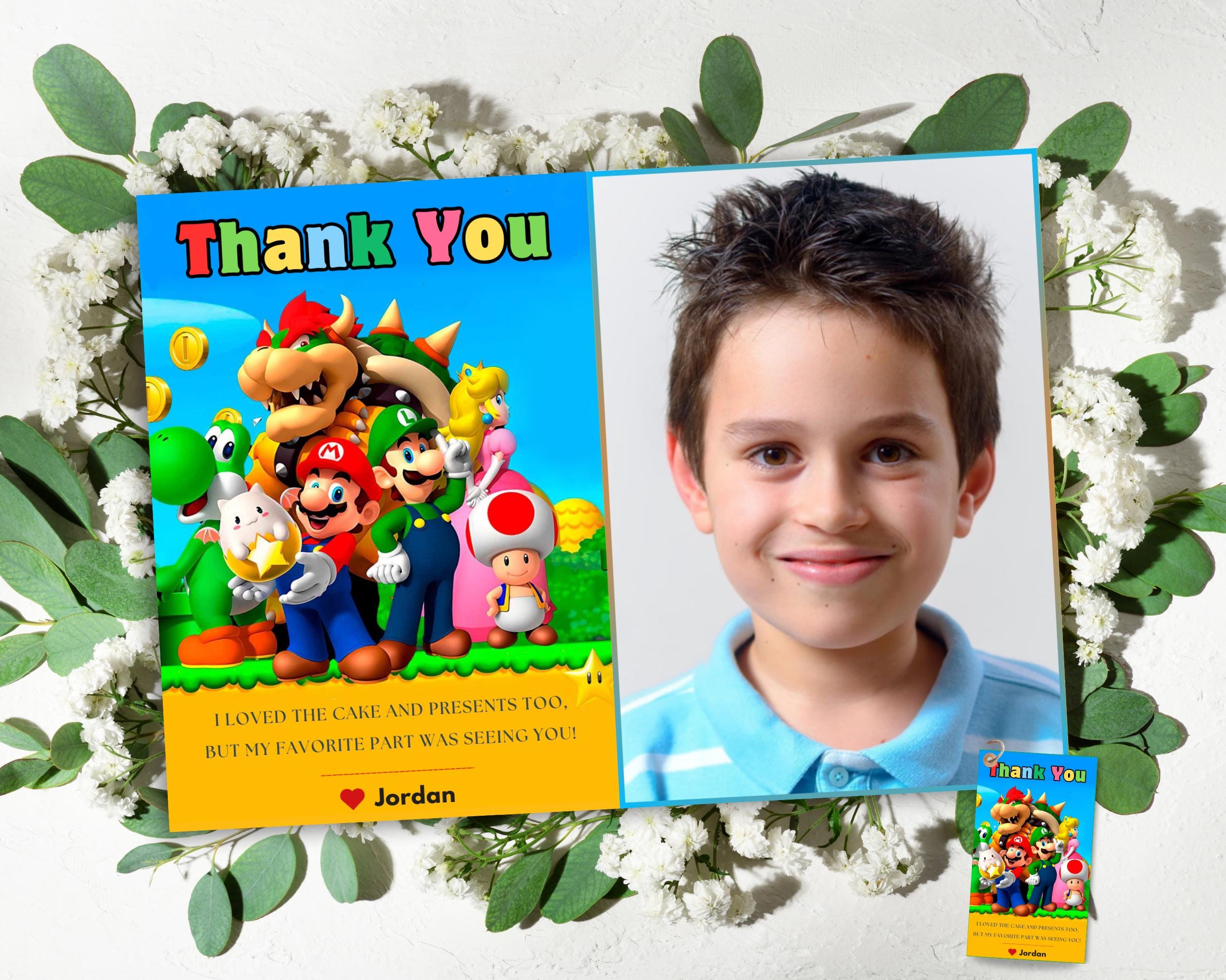Super Mario Bros Thank You Card Super Mario Party Favors Mario ...