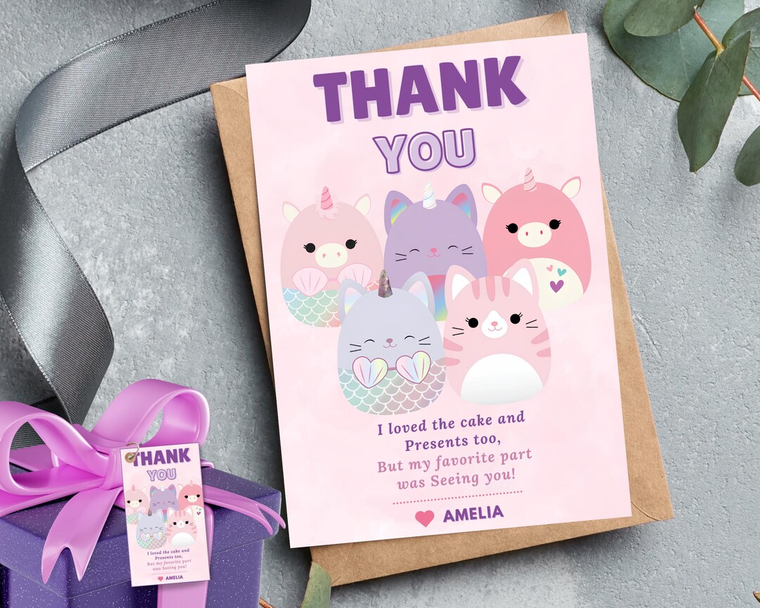 Squish Marshmallow Birthday Thank You Card Squish Marshmallow Thank You ...