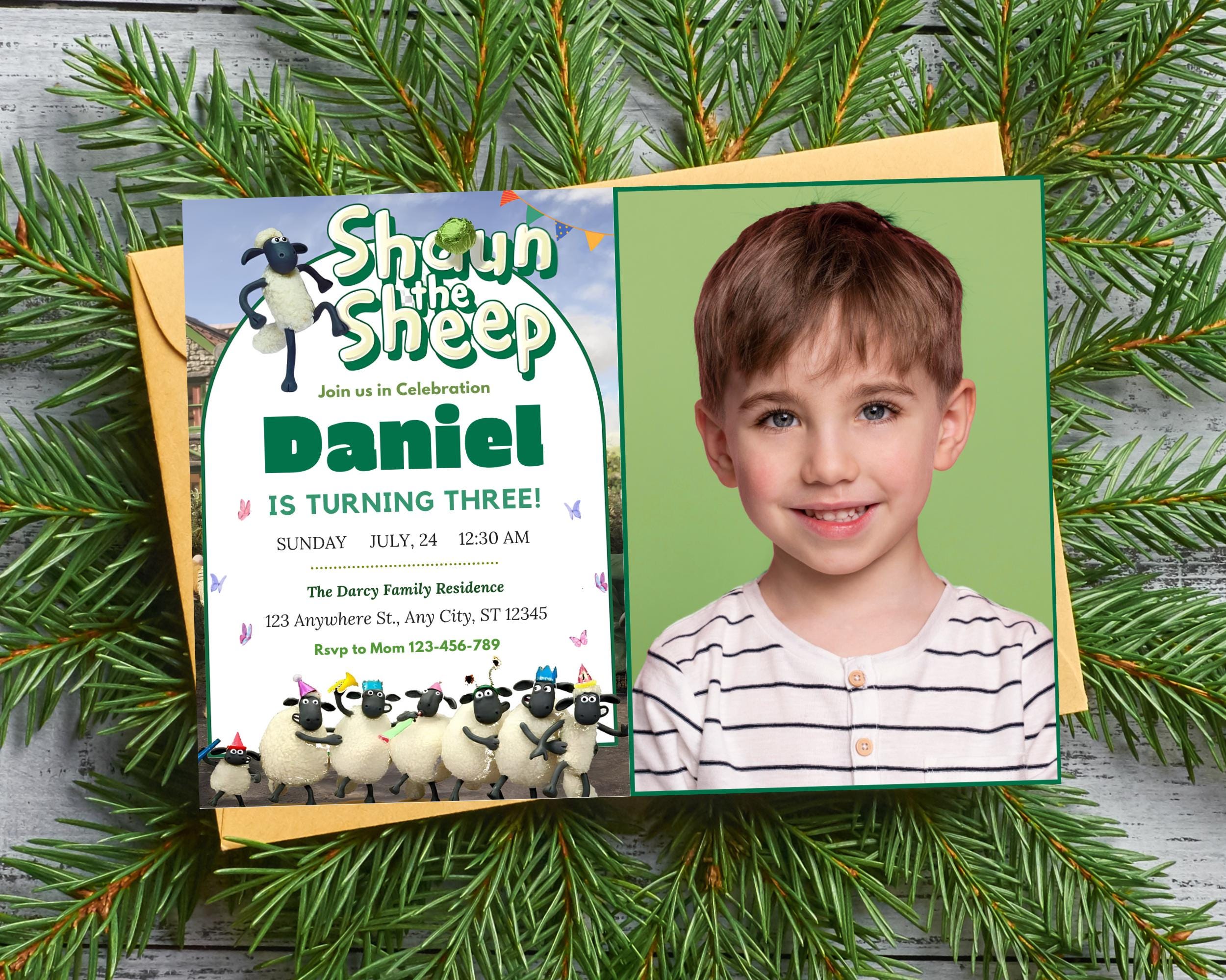 Shaun the Sheep Kids Birthday Invite Shaun the Sheep Invitation With ...