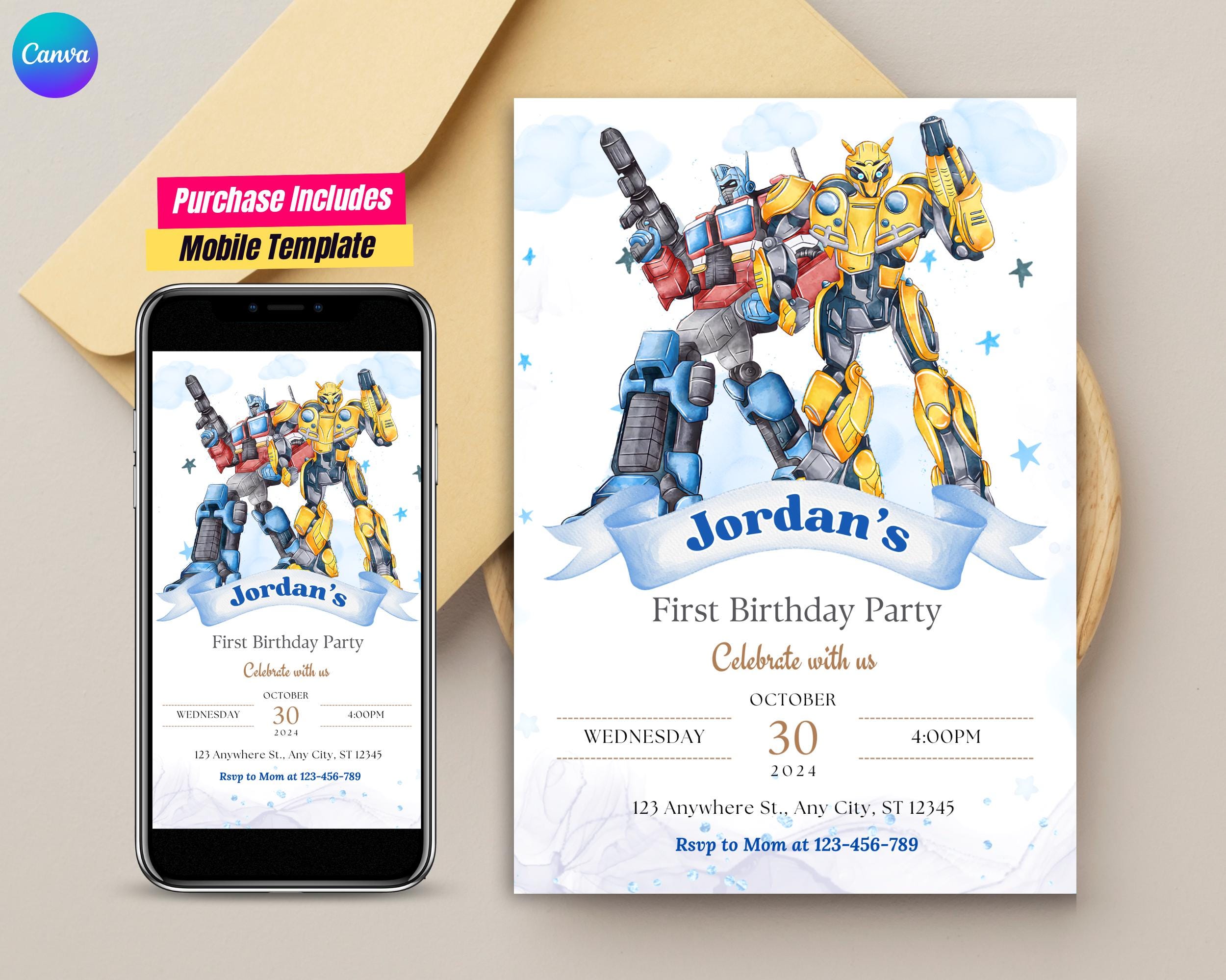 Transformer Invitation Optimus Prime Birthday Design Bumblebee Birthday ...