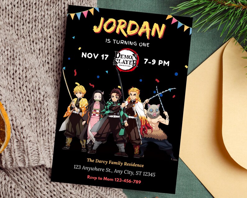 Printable Demon Slayer Birthday Invite Demon Slayer Invitation Card ...