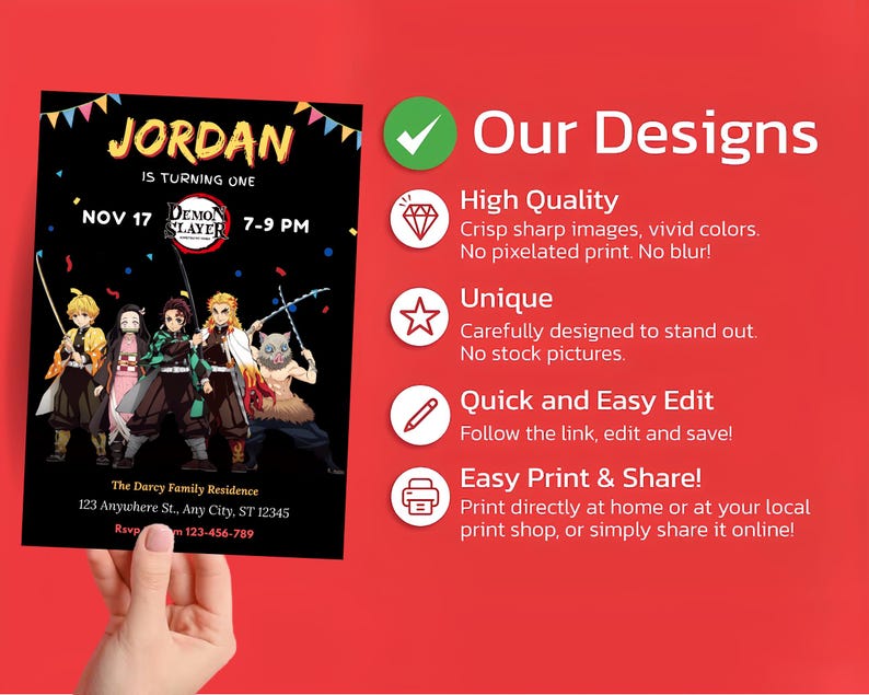 Printable Demon Slayer Birthday Invite Demon Slayer Invitation Card ...