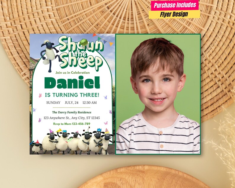 Shaun the Sheep Kids Birthday Invite Shaun the Sheep Invitation With ...