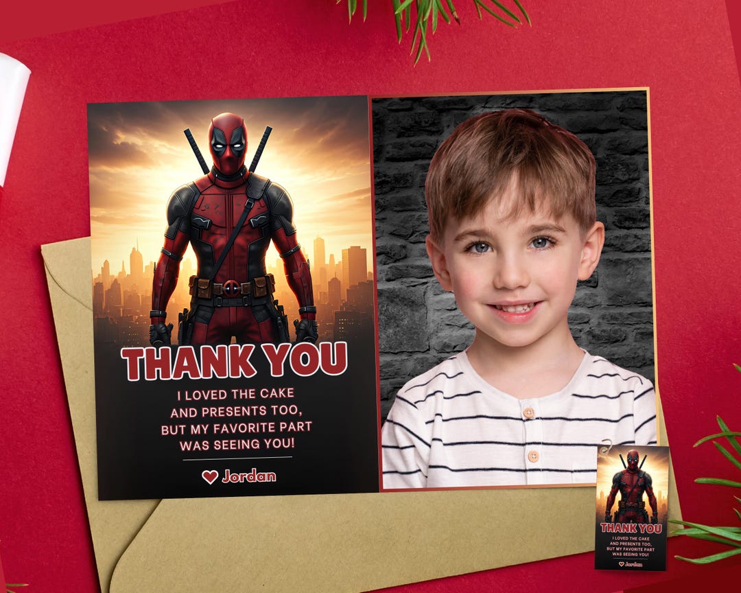 Printable Deadpool Birthday Photo Thank You Card Deadpool Thank You ...