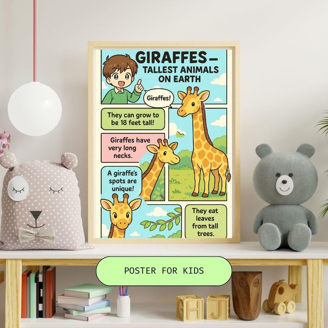 Giraffe Educational Poster: Safari Animal Facts, Nursery & Classroom ...