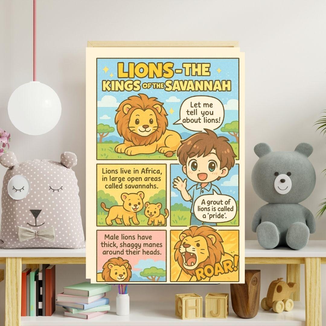 Lion Educational Poster: Safari Animal Print for Kids, Nursery ...