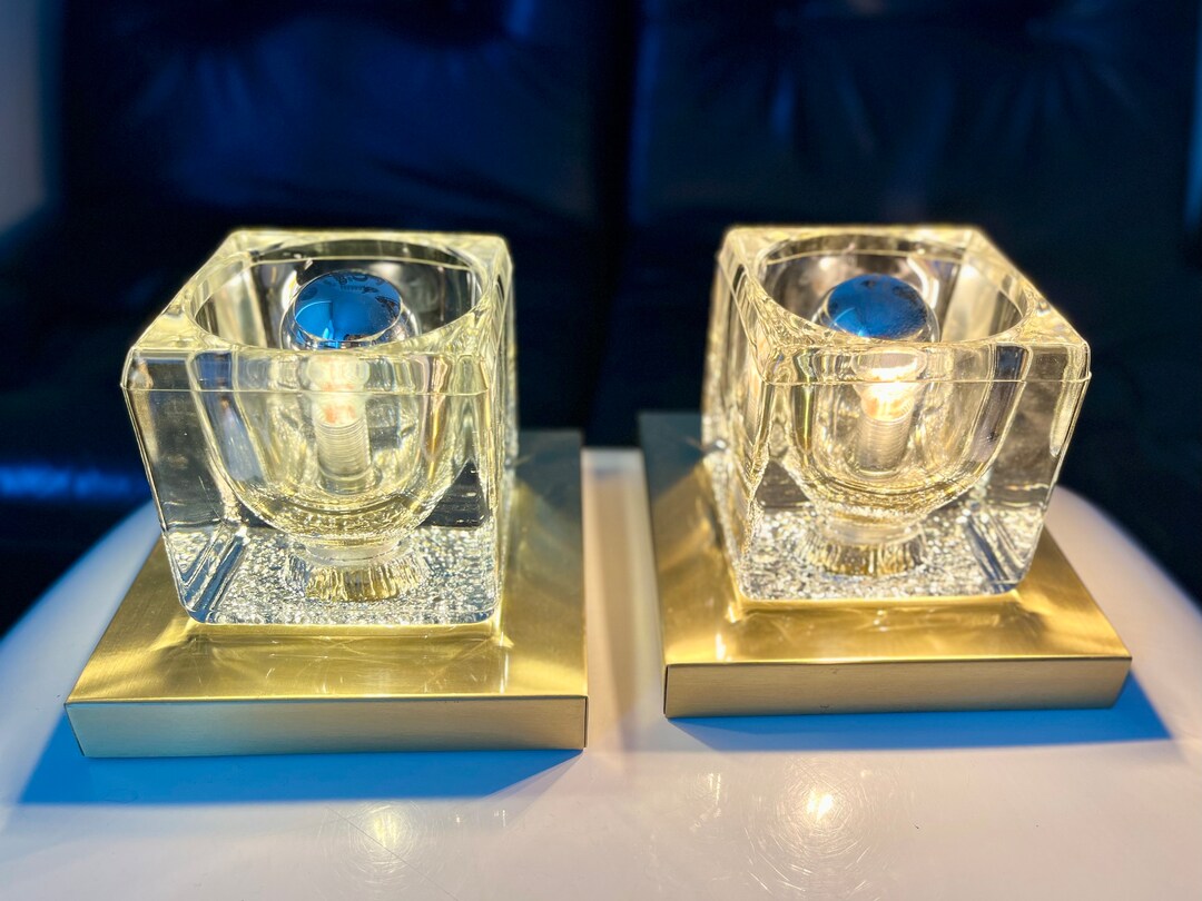 Set of 2 Peill Putzler Ice Cube Wall Lights 1970s Brass Sconce Mid ...