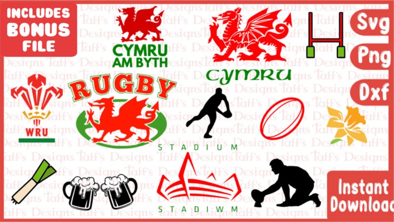 Welsh Rugby Bundle / Wales Cymru Red Dragon / 3 Feathers / Logo Emblem ...
