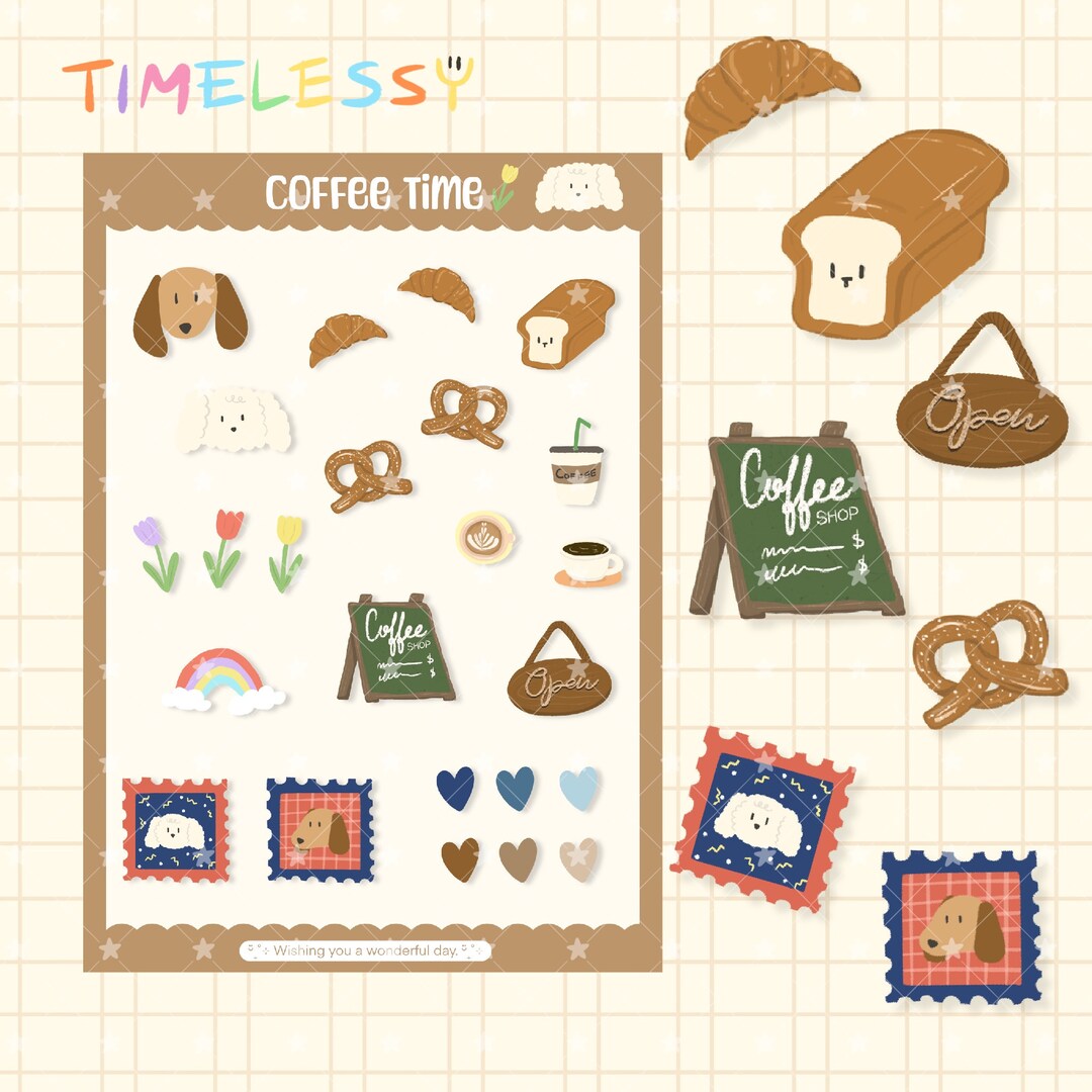 Cute Stickers, Coffee Time, Printable Stickers Png, Stickers Sheet ...