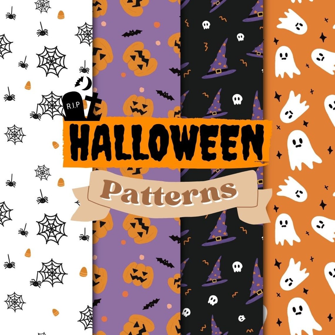 Printable Halloween Patterns Papers, Seamless Patterns, Pumpkin ...