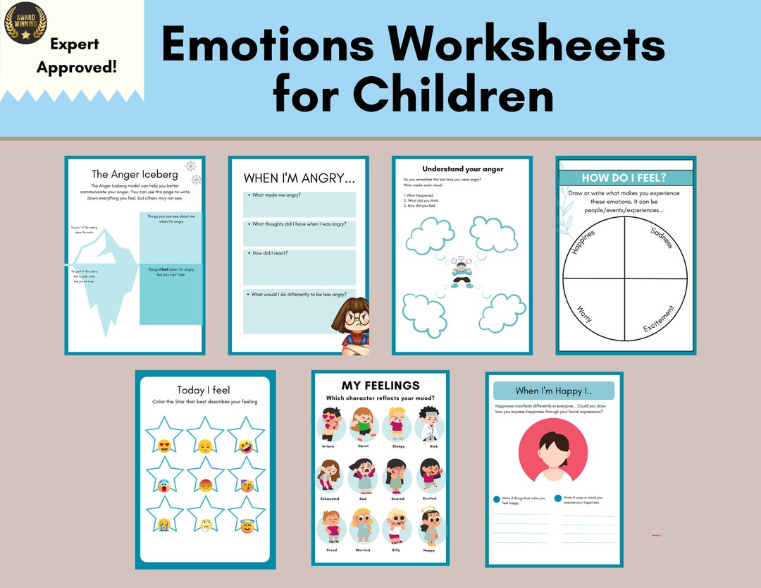 Emotions Worksheets Bundle for Children Therapy Workbook - Etsy UK